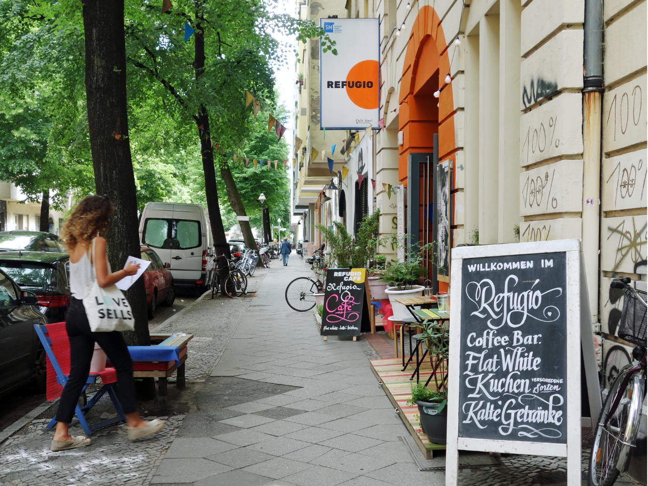 Refugio Berlin from now on with a CO-WC sign in the café